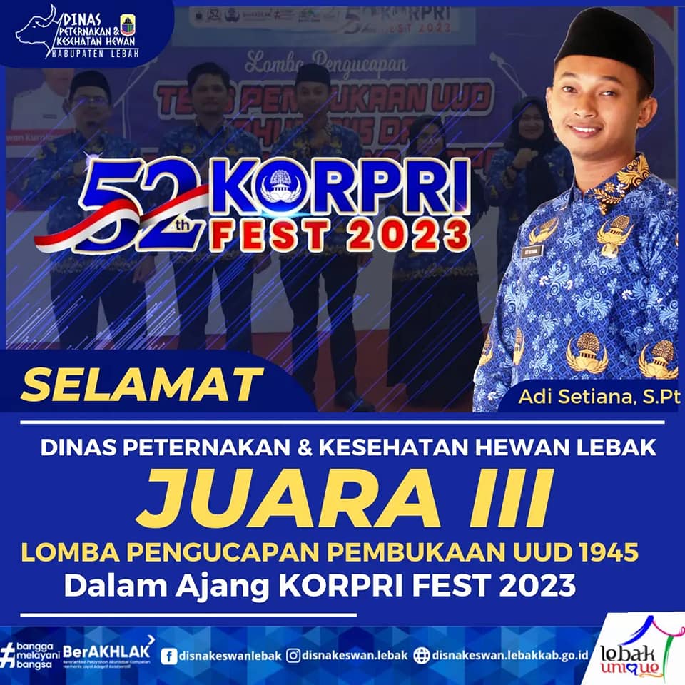 SELAMAT ADI SETIANA,S.Pt DINAS PETERNAKAN DAN KESEHATAN HEWAN JUARA III ...